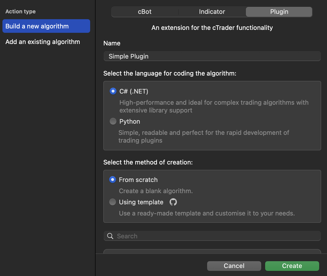 Create a plugin - cTrader Algo