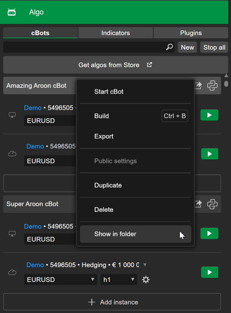 Python parameters - cTrader Algo