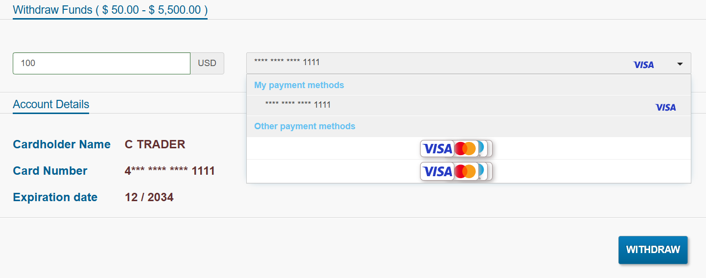 Withdraw funds - cTrader Store